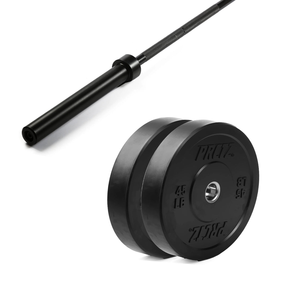 PRCTZ Bundle Olympic 7ft Barbell + 45lb Bumper Plate Set